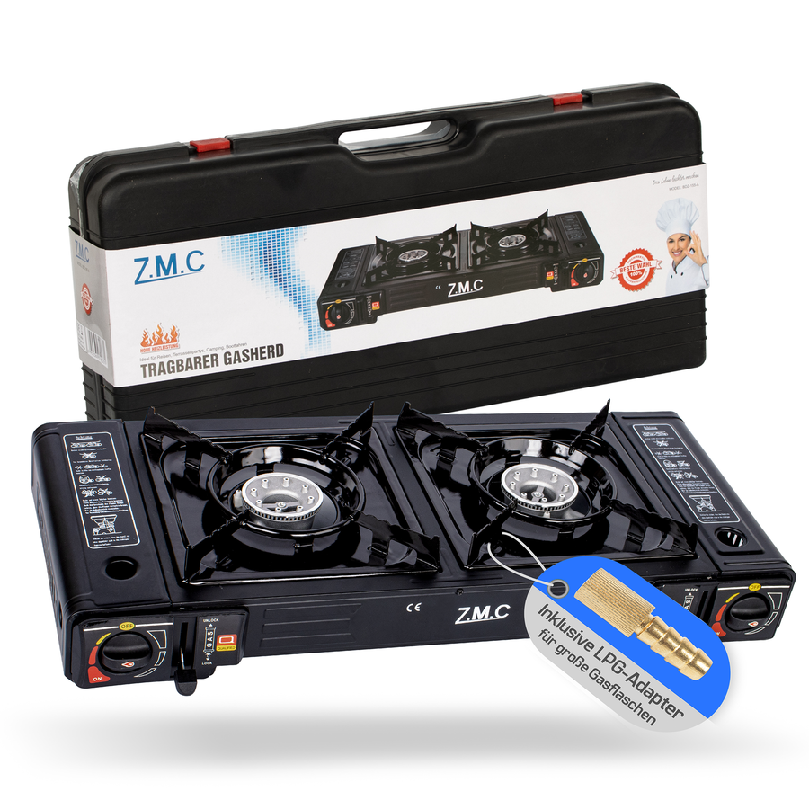 Gaskocher 2 flammig, 1 flammig mit Grillplatte mit Gaskartuschen – ZMC Camping