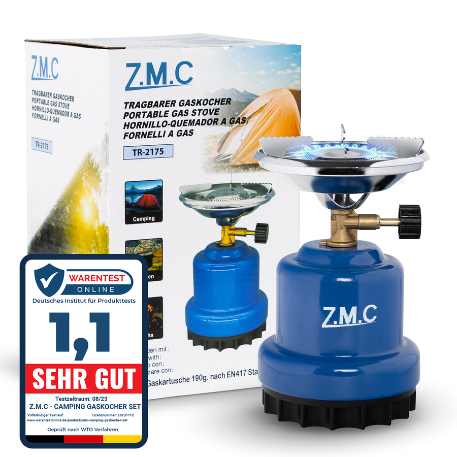 Gaskocher 2 flammig, 1 flammig mit Grillplatte mit Gaskartuschen – ZMC Camping